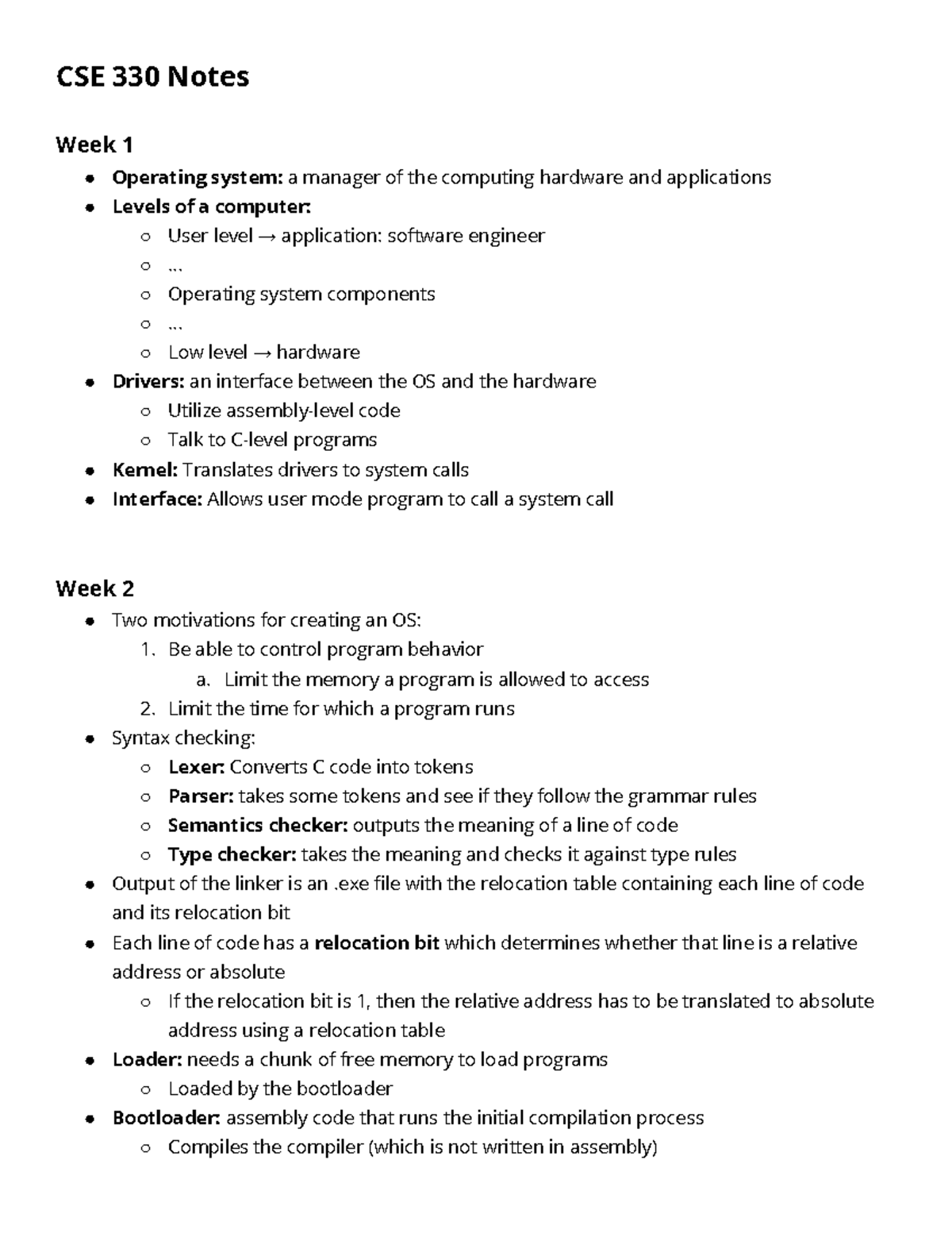 CSE 330 Notes - 1234 - CSE 330 Notes Week 1 Operating system: a manager ...