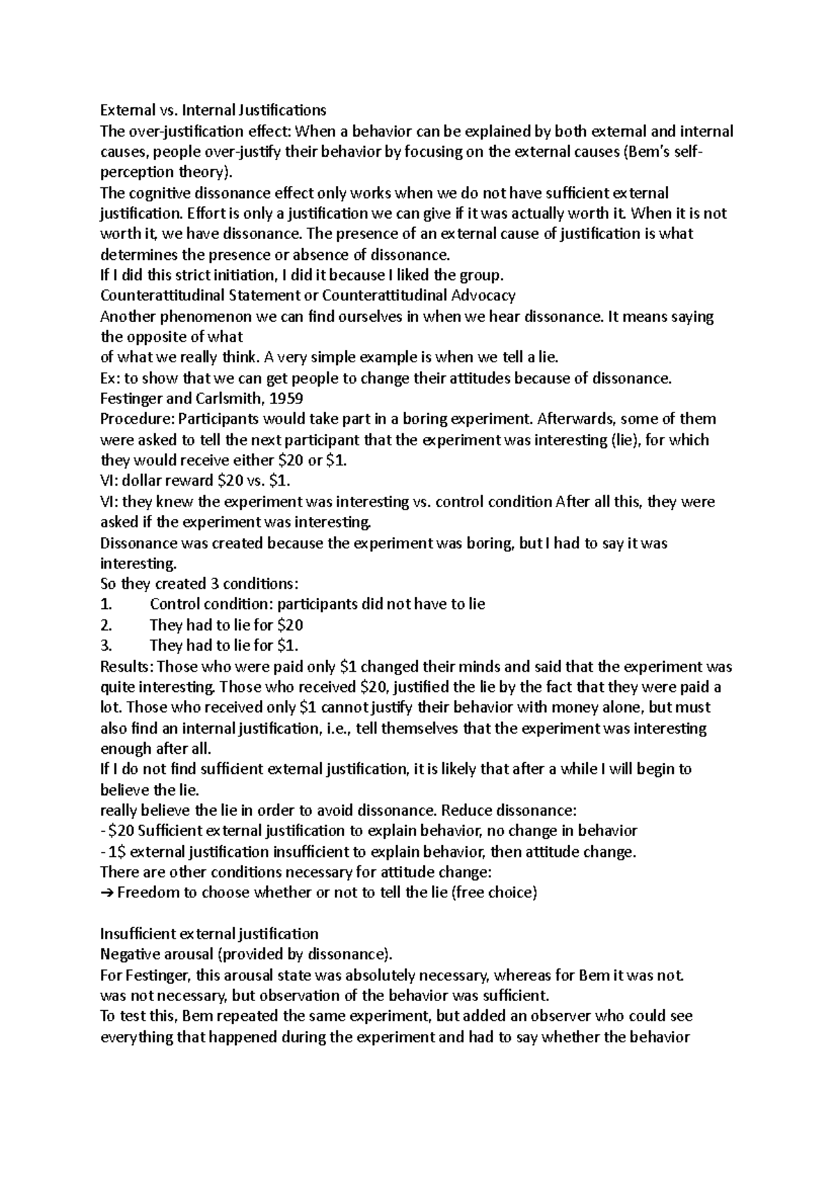 External vs - General Psychology - External vs. Internal Justifications ...