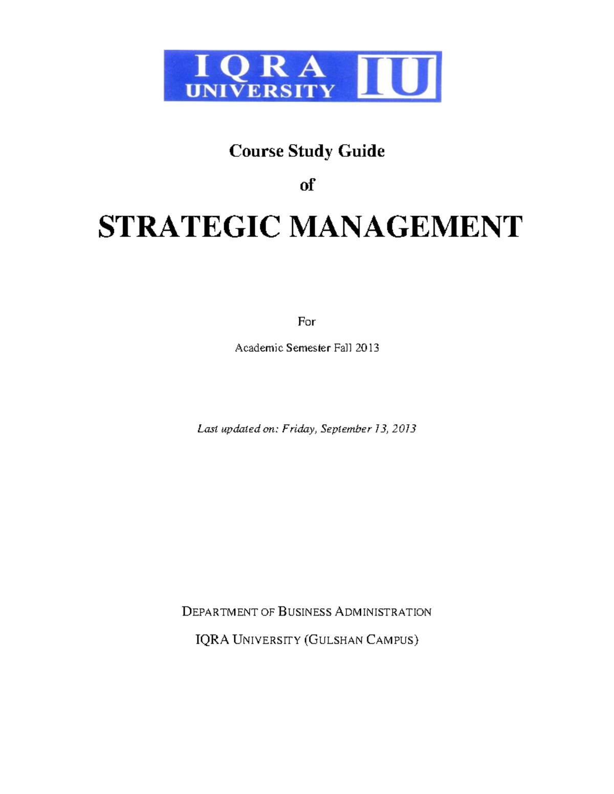 SM Study Guide for MBA - Course Study Guide of STRATEGIC MANAGEMENT For ...