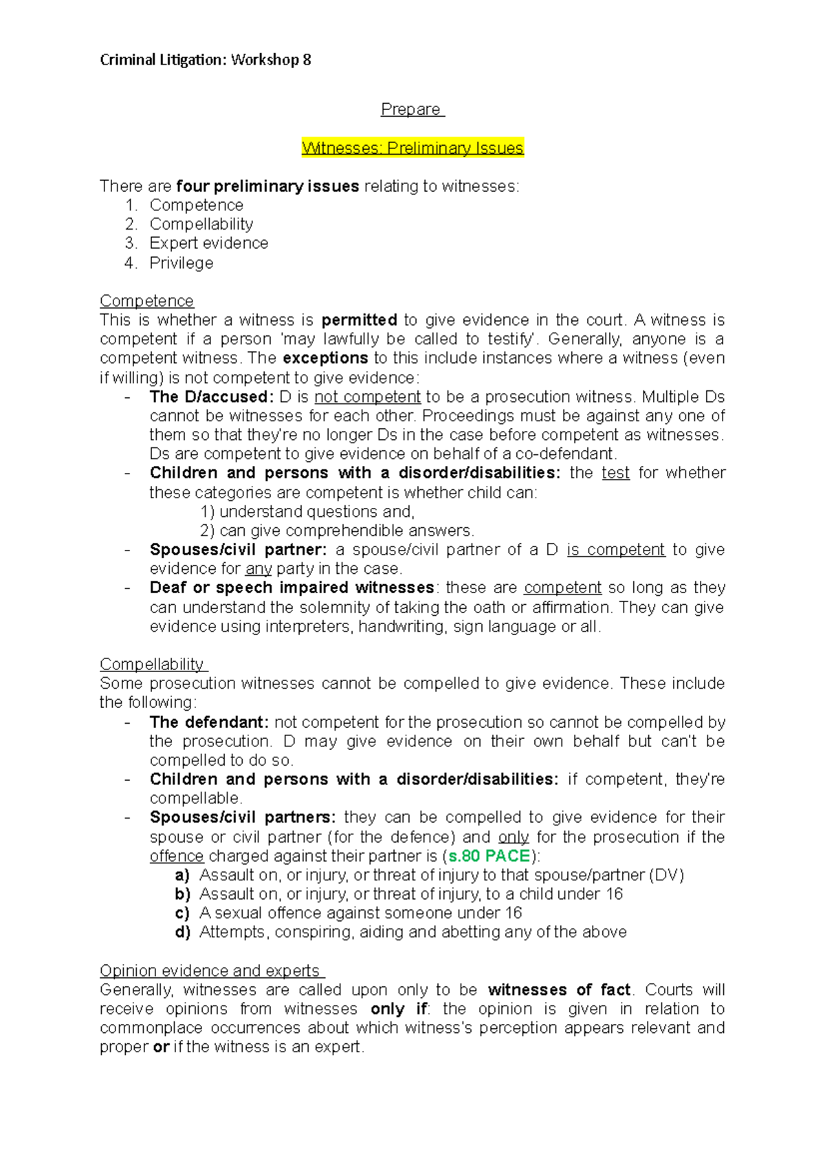 Crime W8 - witnesses - Prepare/Apply/Collab/Consolidate notes ...