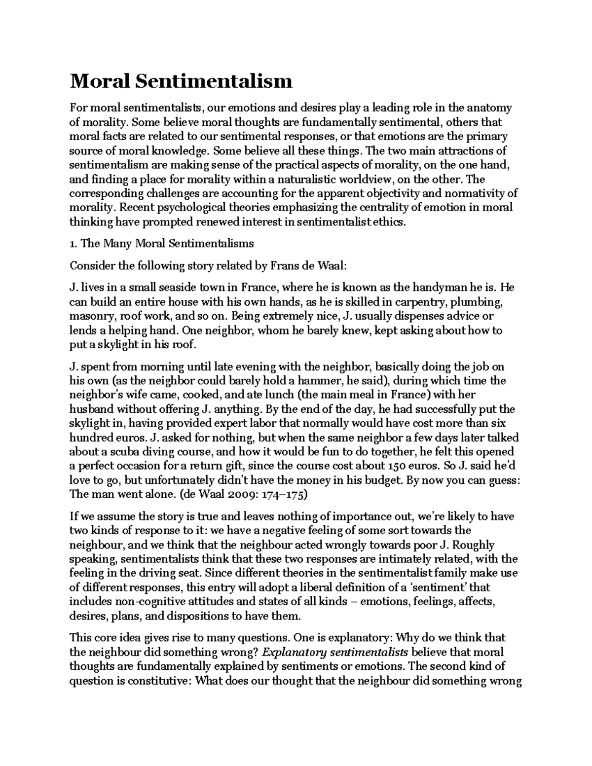 Lecture in Moral Sentimentalism - Moral Sentimentalism For moral ...