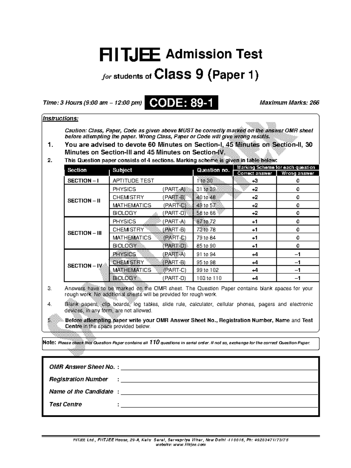 Sample Paper-AT-2324- Class-IX-P1-AT+PCBM - FIITJEE Ltd., FIITJEE House ...
