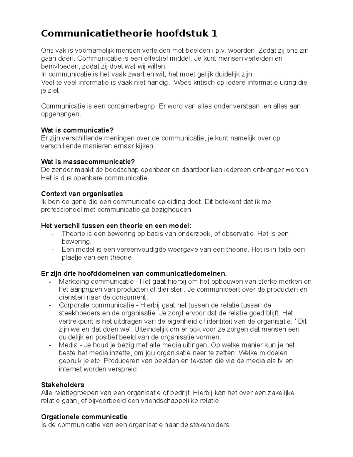 Communicatietheorie HC - Communicatietheorie hoofdstuk 1 Ons vak is ...