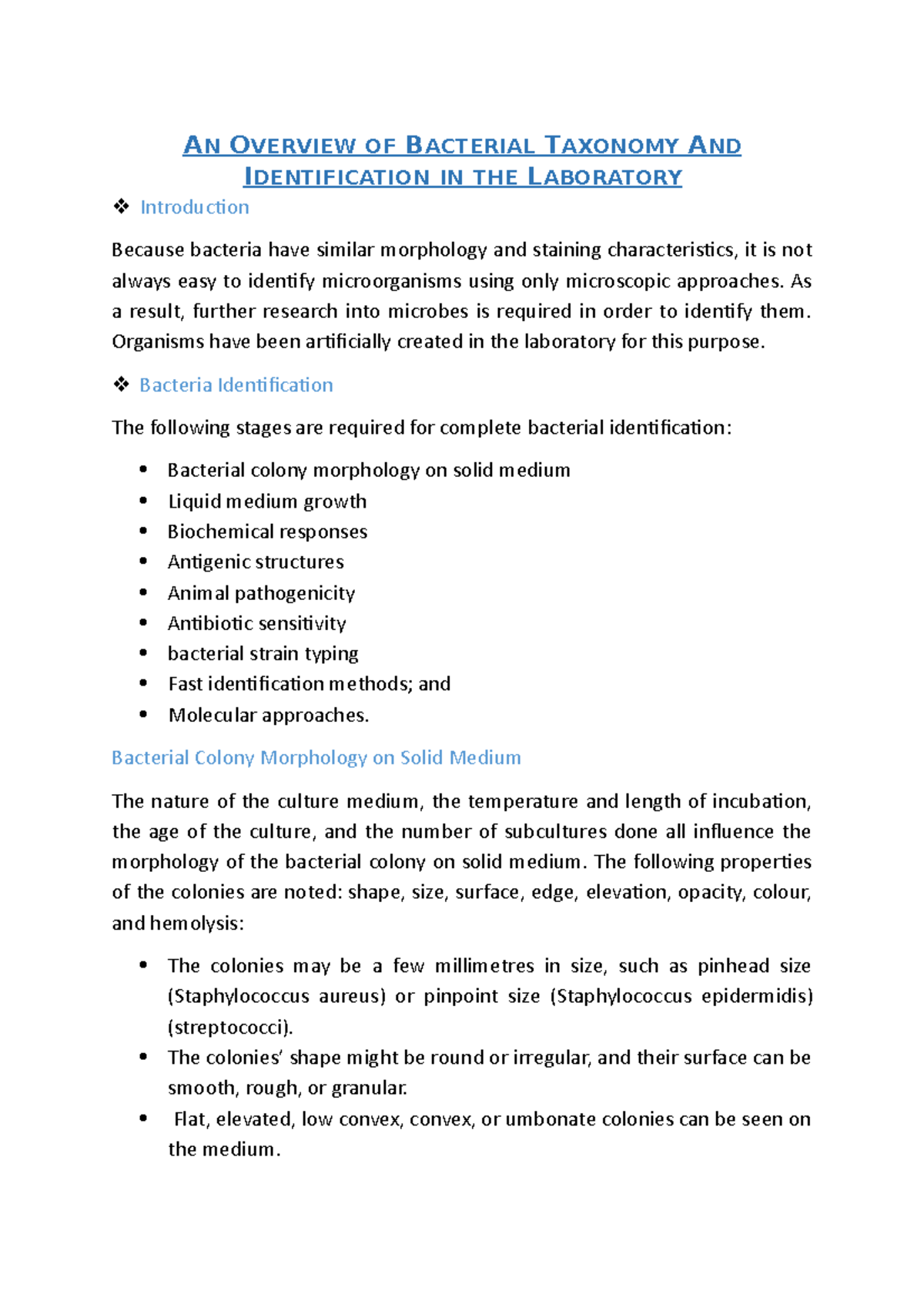 An overview of bacterial taxonomy and identification in the library - A ...