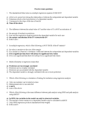 Multivariate statistics exam cheat sheet - Multiple regression: (Short ...