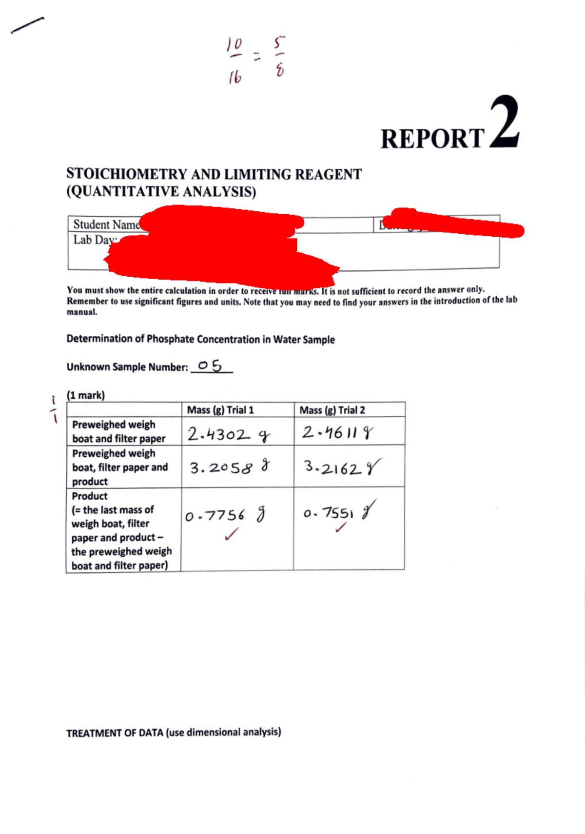 Chem 104 lab report 2 jody studocs - (b fJ STOICHIOMETRY AND LIMITING ...