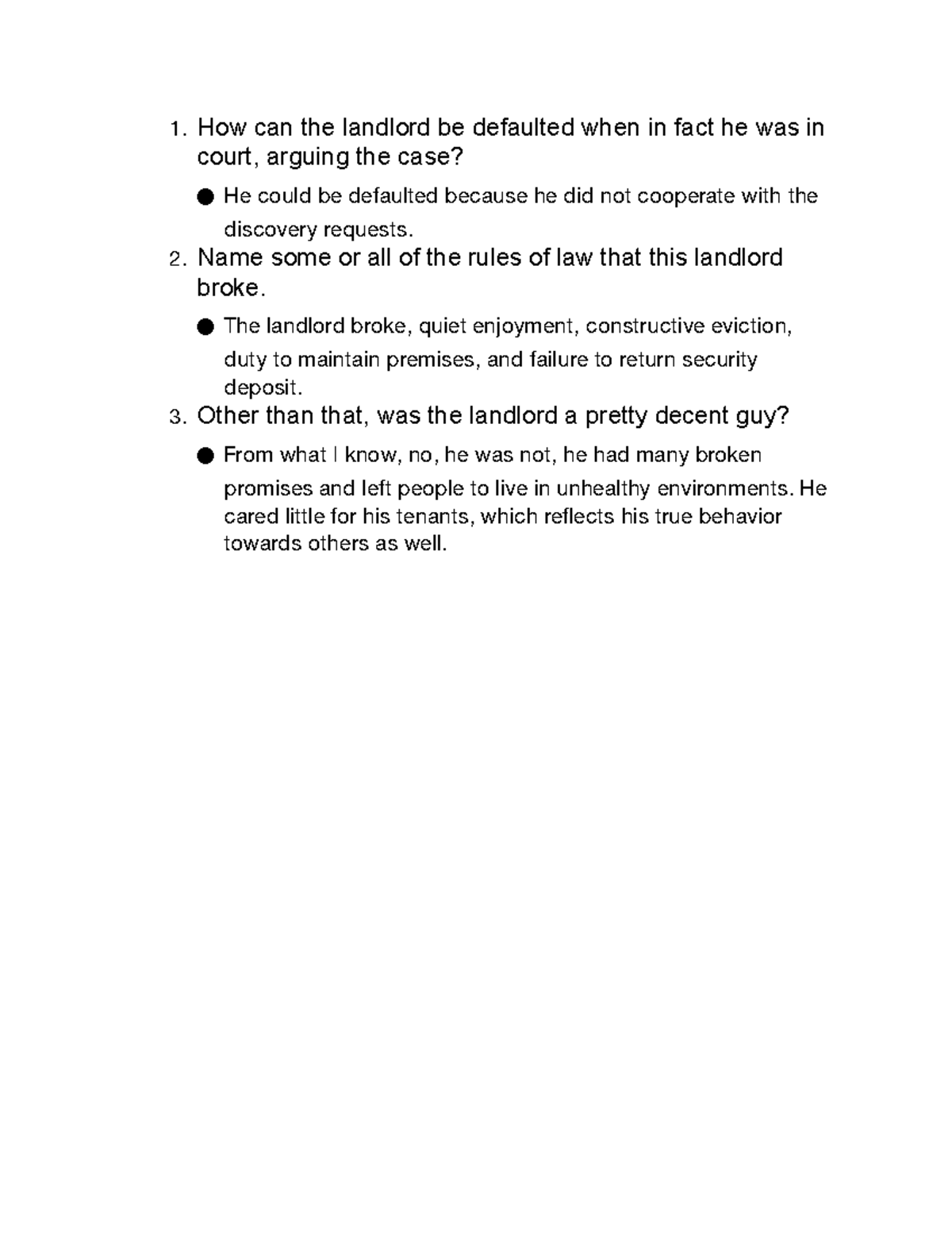Chapter 42 Assignment Homework 1 How Can The Landlord Be Defaulted When In Fact He Was In
