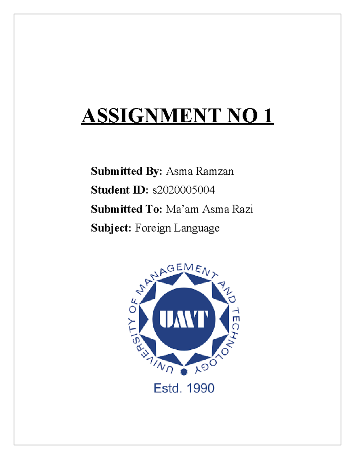 Assignment NO 1 French - Summary Computer Organization and Assembly Language - ASSIGNMENT NO 1 ...