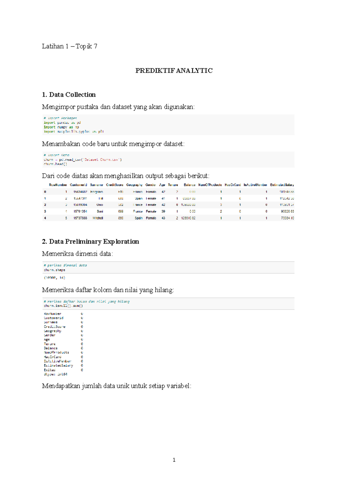 Praktikum BA - analysis data with python - Latihan 1 – Topik 7 PREDIKTIF ANALYTIC Data ...