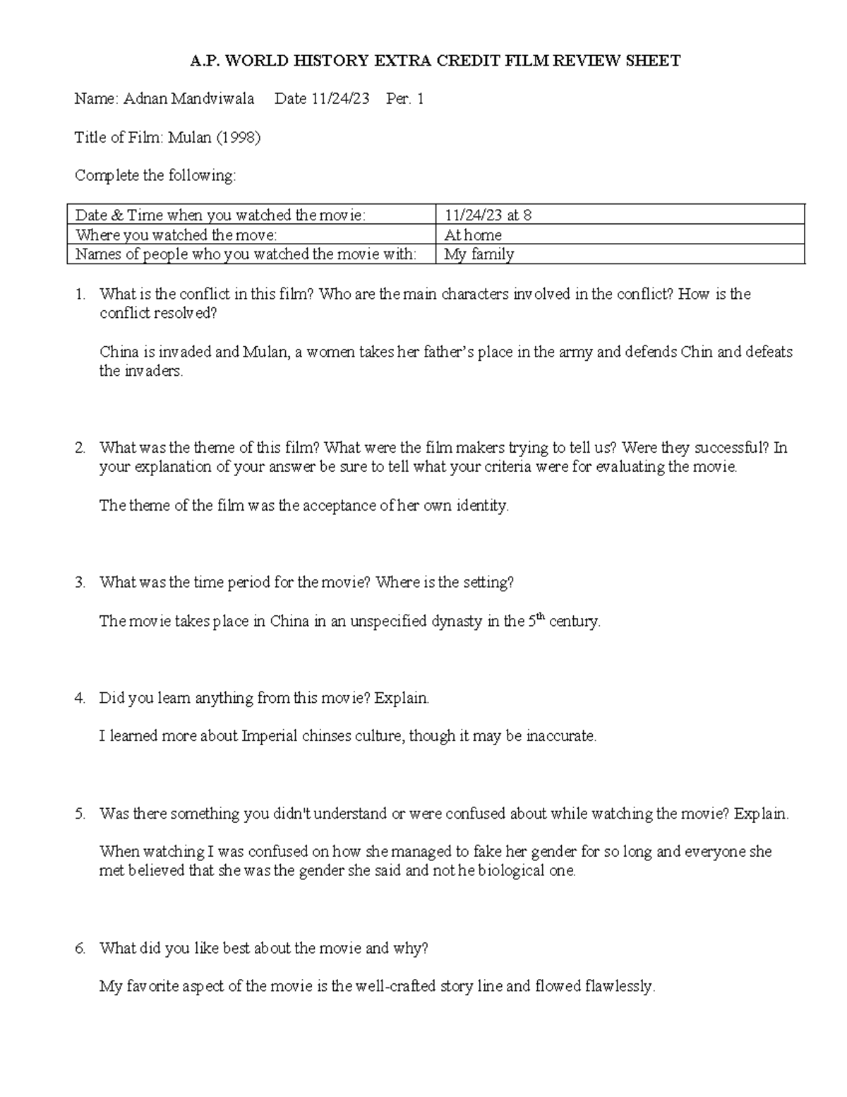 WHAP Movie Analysis Form - A. WORLD HISTORY EXTRA CREDIT FILM REVIEW ...