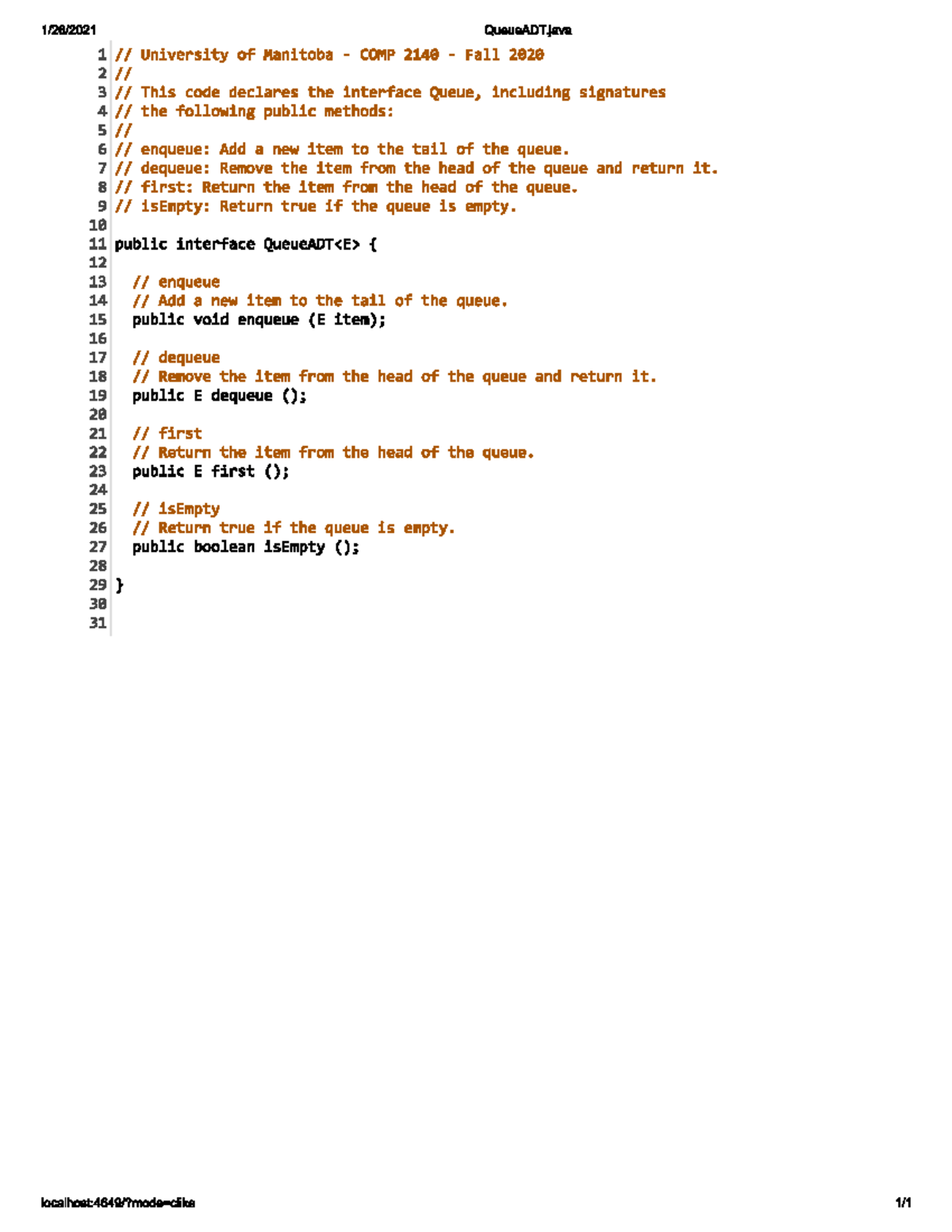 Queue ADT - Assignment - COMP 2140 - Studocu