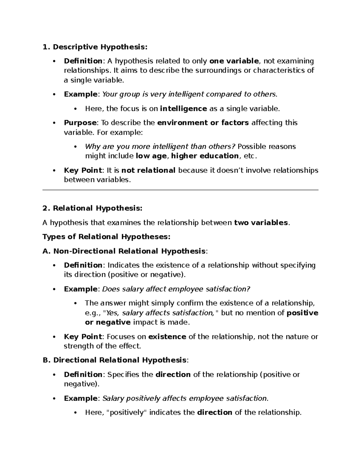 Hypothesis - iMORTANT - Descriptive Hypothesis: Definition: A ...