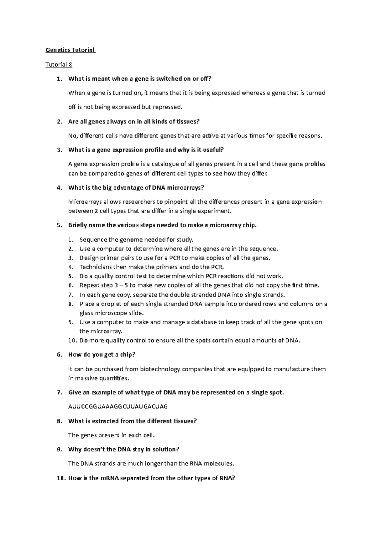 Genetics Tutorial 2 - ANSWERS - Genetics Tutorial Tutorial 8 1. What is ...