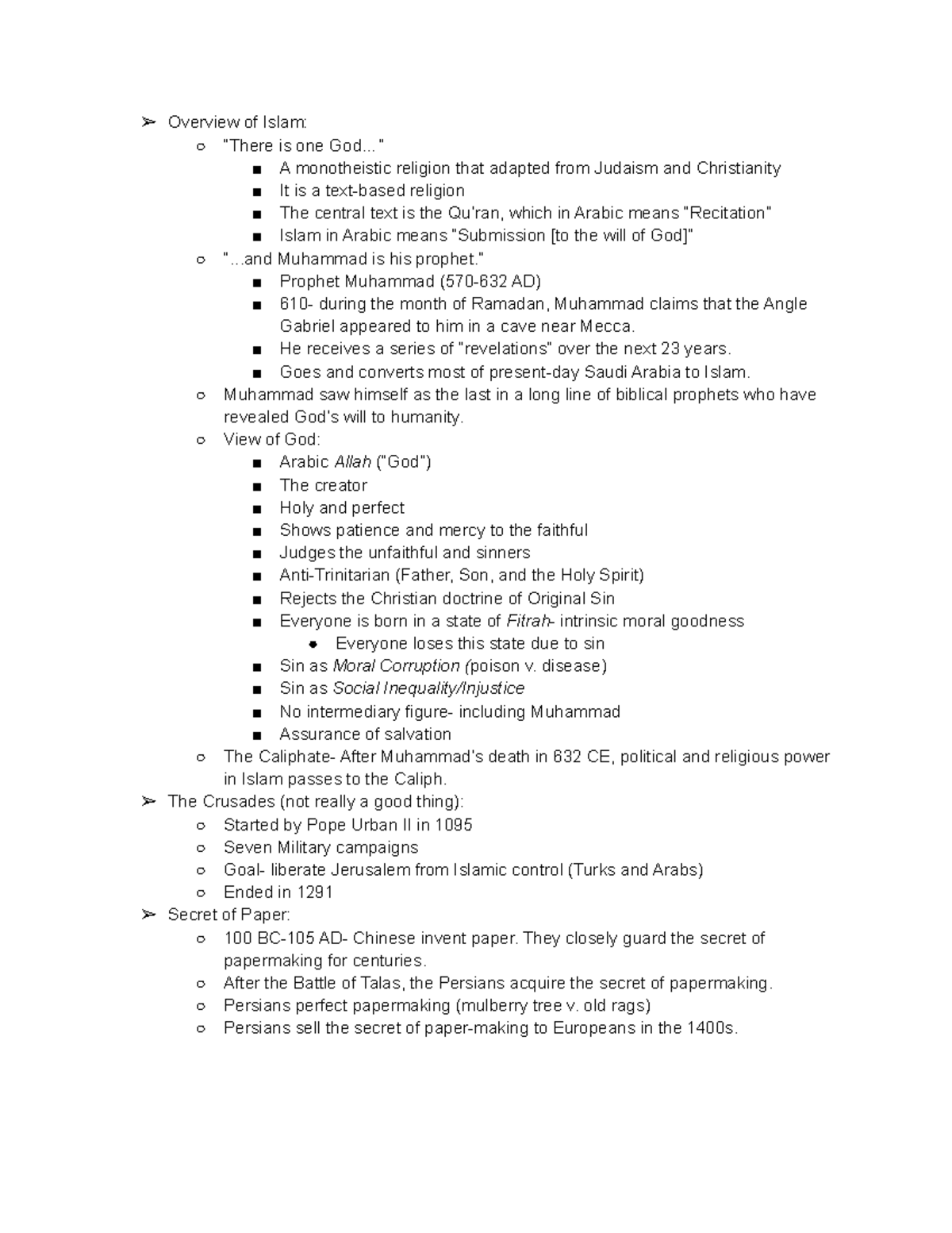 Engl 203 The Man of Law's Tale - Overview of Islam: “There is one God ...