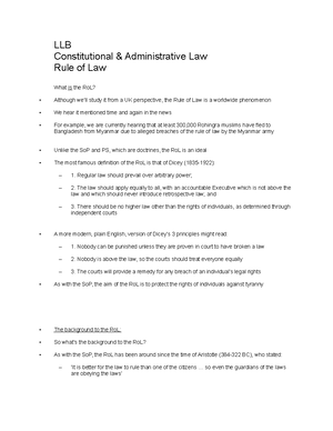Rule of law - Rule of law lecture notes - LLB Constitutional &amp ...