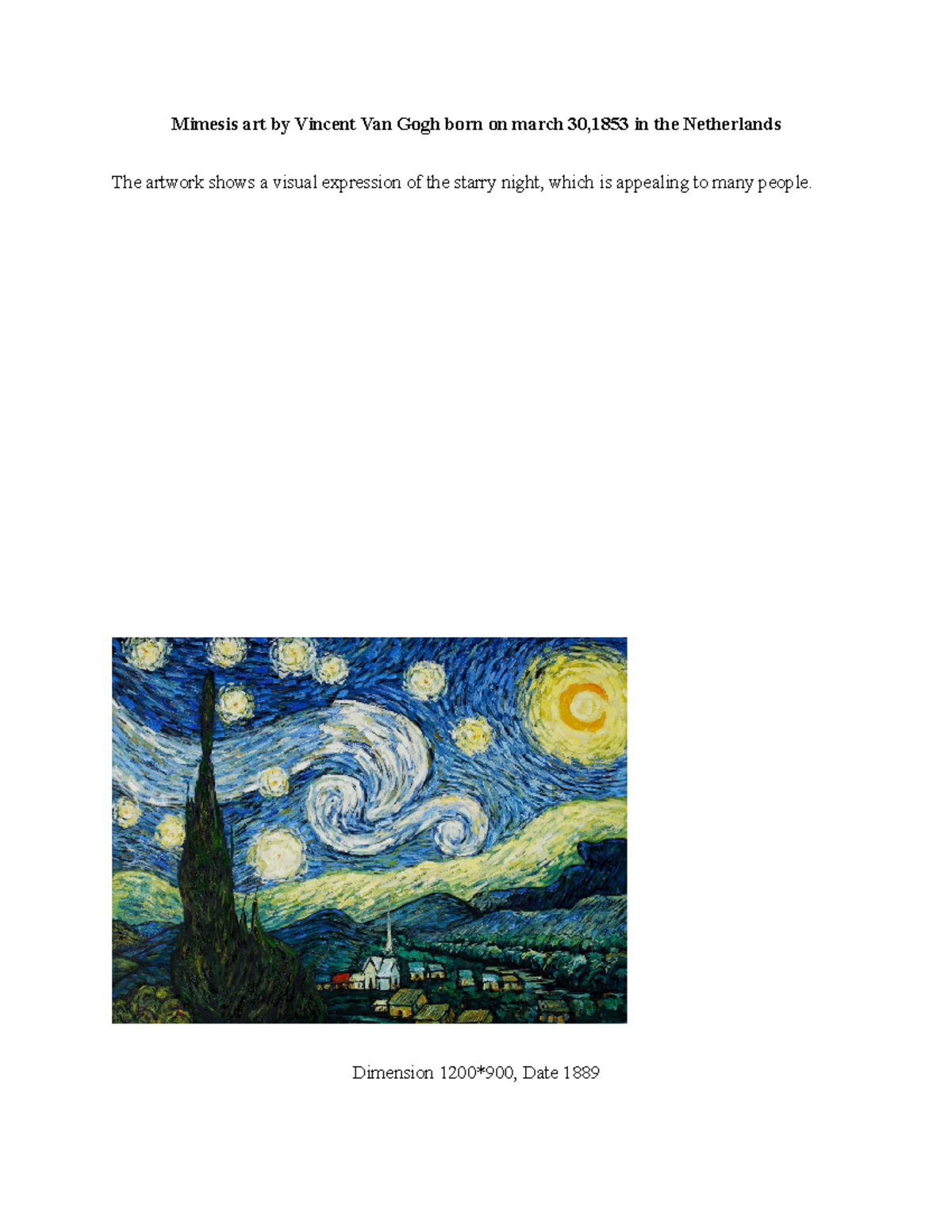 Art work - Art notes - Mimesis art by Vincent Van Gogh born on march 30 ...