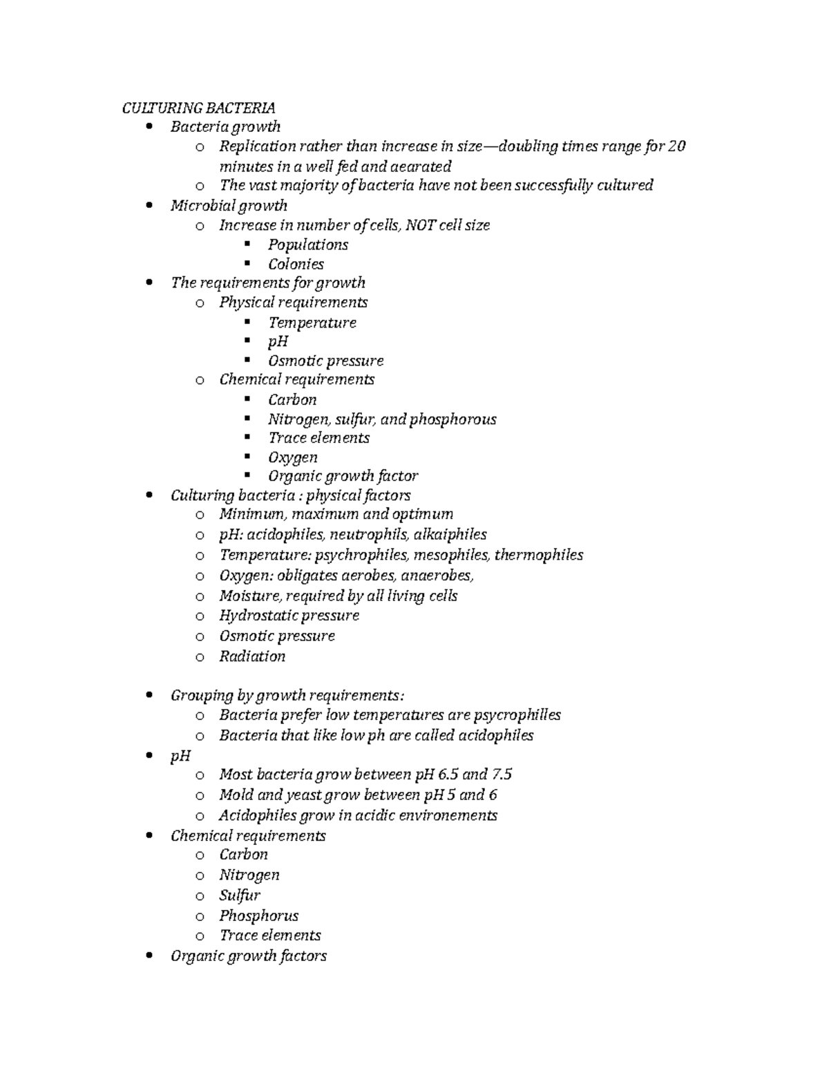 Culturing Bacteria - Lecture notes 2 - CULTURING BACTERIA Bacteria ...