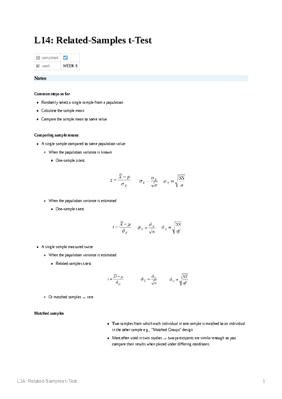 L14 Related-Samples t-Test - L14: Related-Samples t-Test completed week ...