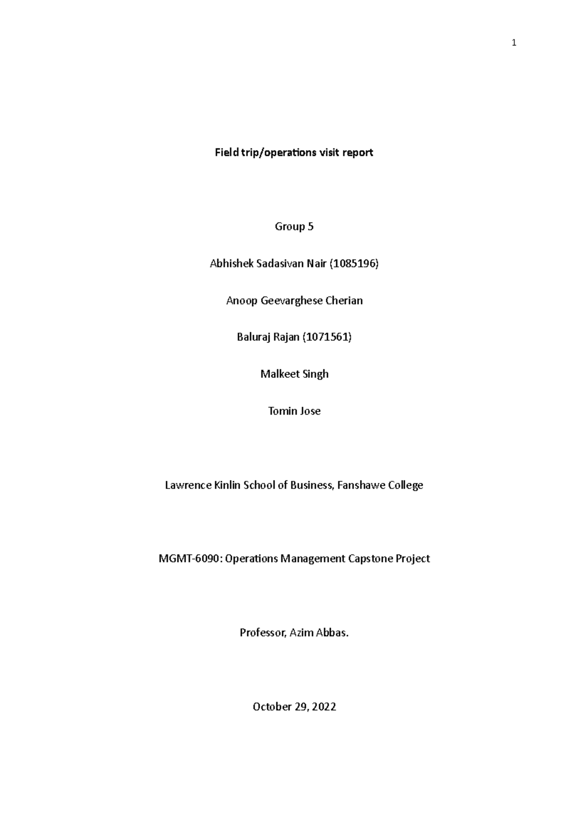 Field trip summary (1) (3) - Field trip/operations visit report Group 5 ...