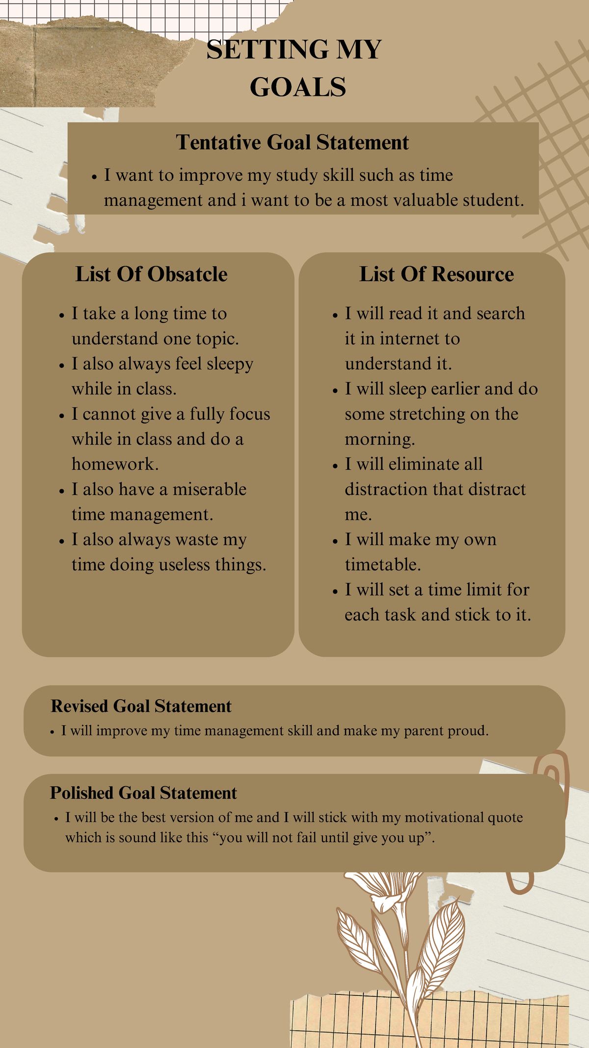 setting my goal - SETTING MY GOALS Tentative Goal Statement I want to ...