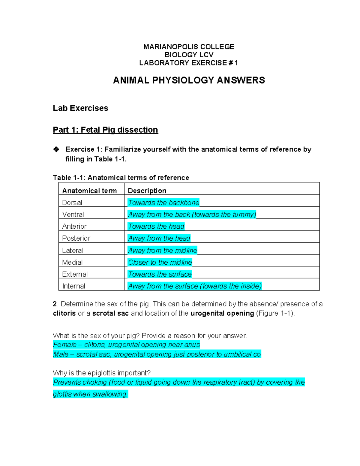 Math Assignment 1 - MARIANOPOLIS COLLEGE BIOLOGY LCV LABORATORY ...