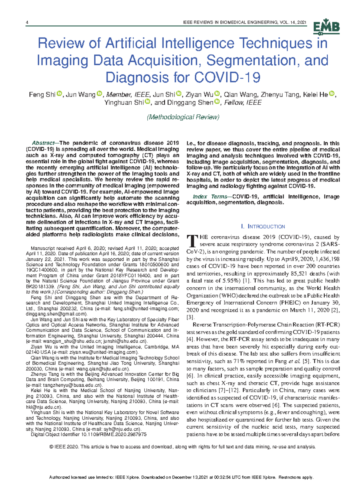 Review of Artificial Intelligence Techniques in Imaging Data ...