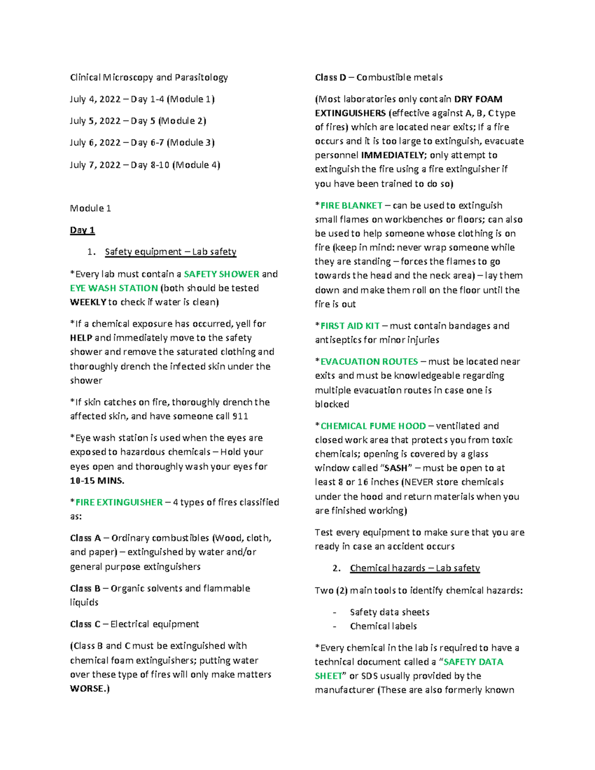 Clinical Microscopy and Parasitology Module 1 (Day 1 to Day 4 ...