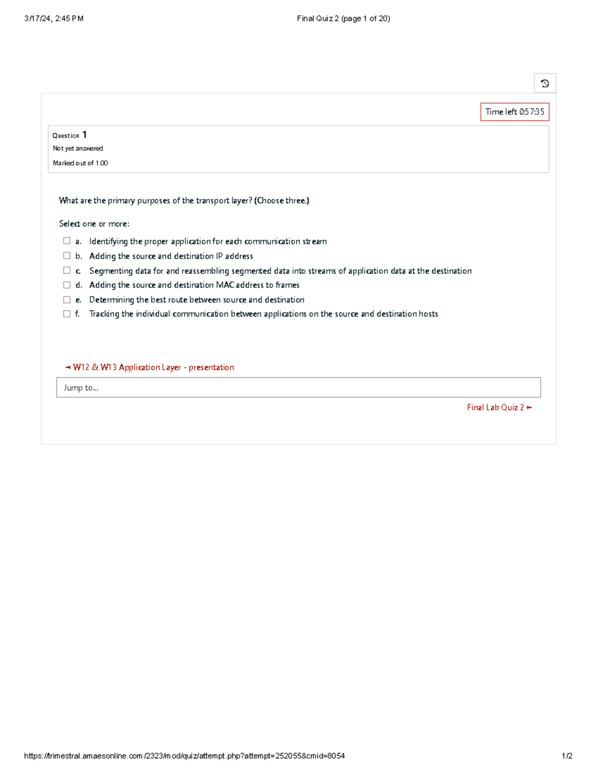 Q1 - question 1 - 3/17/24, 2:45 PM Final Quiz 2 (page 1 of 20) - Studocu