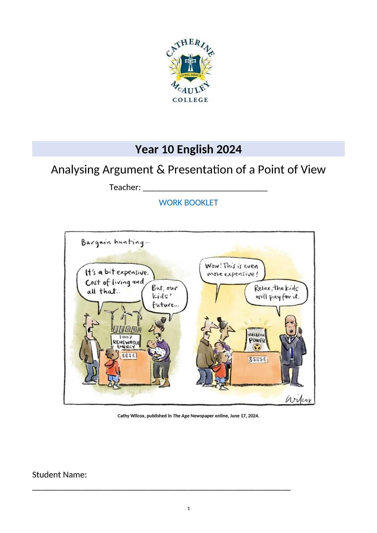 Analysing Argument Booklet 2024 - Year 10 English 2024 Analysing ...