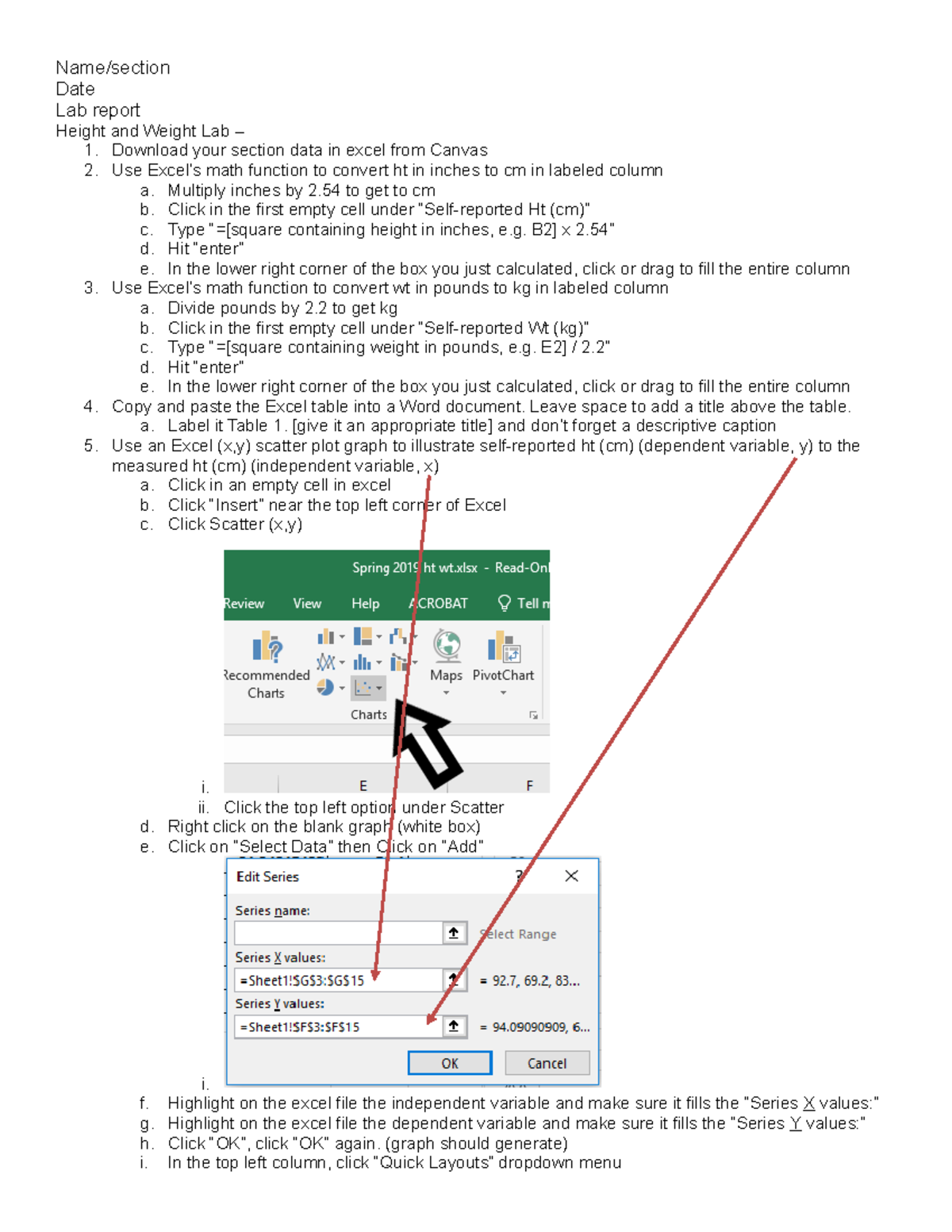 LAB 1 - Ht Wt BMI Computer Lab Homework F19 - Name/section Date Lab ...