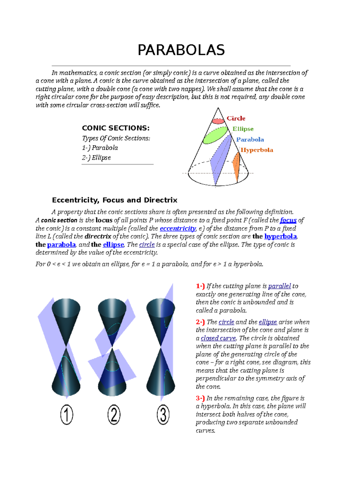Conic section - enjoy - PARABOLAS In mathematics, a conic section (or ...