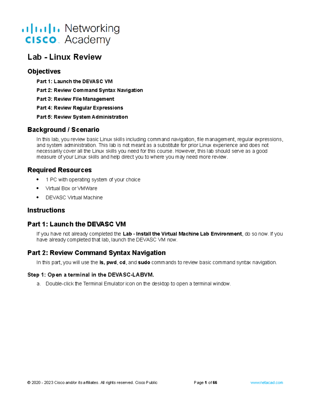 1.2.2 Lab - Linux Review - Objectives Part 1: Launch the DEVASC VM Part ...