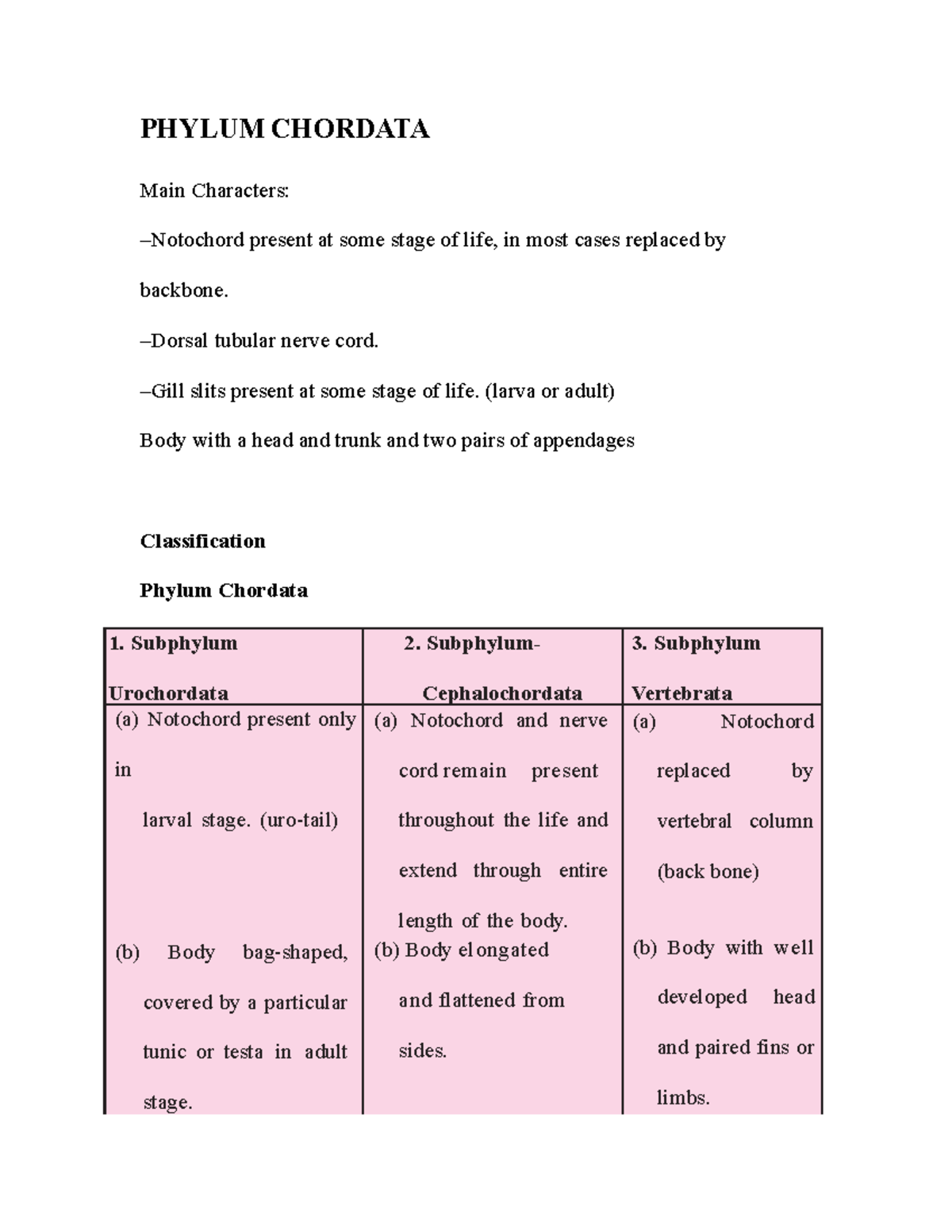 Phylum Chordata - PHYLUM CHORDATA Main Characters: –Notochord present ...