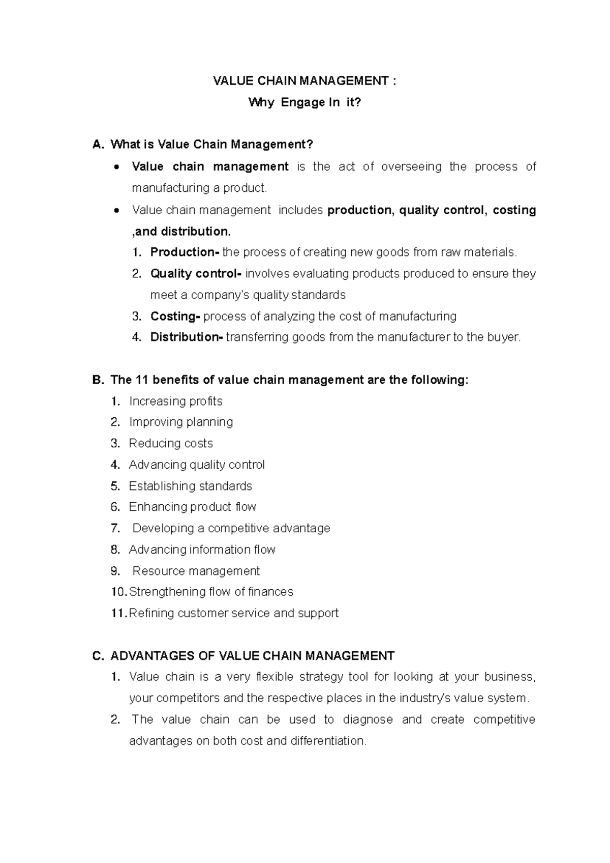 Group-3- Written- Report - VALUE CHAIN MANAGEMENT : Why Engage In it? A ...