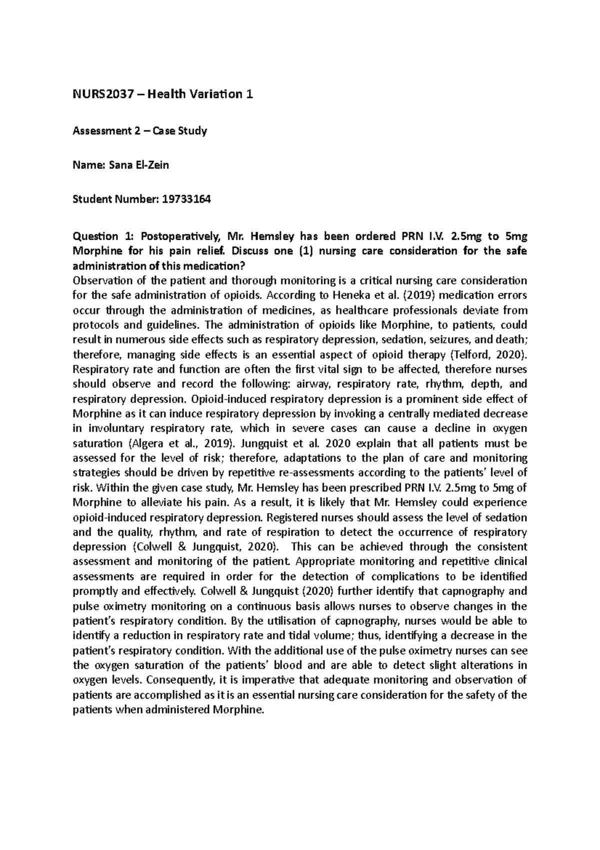 HV1 - Draft - Viva Voca Assignment - NURS2037 – Health Variation 1 ...