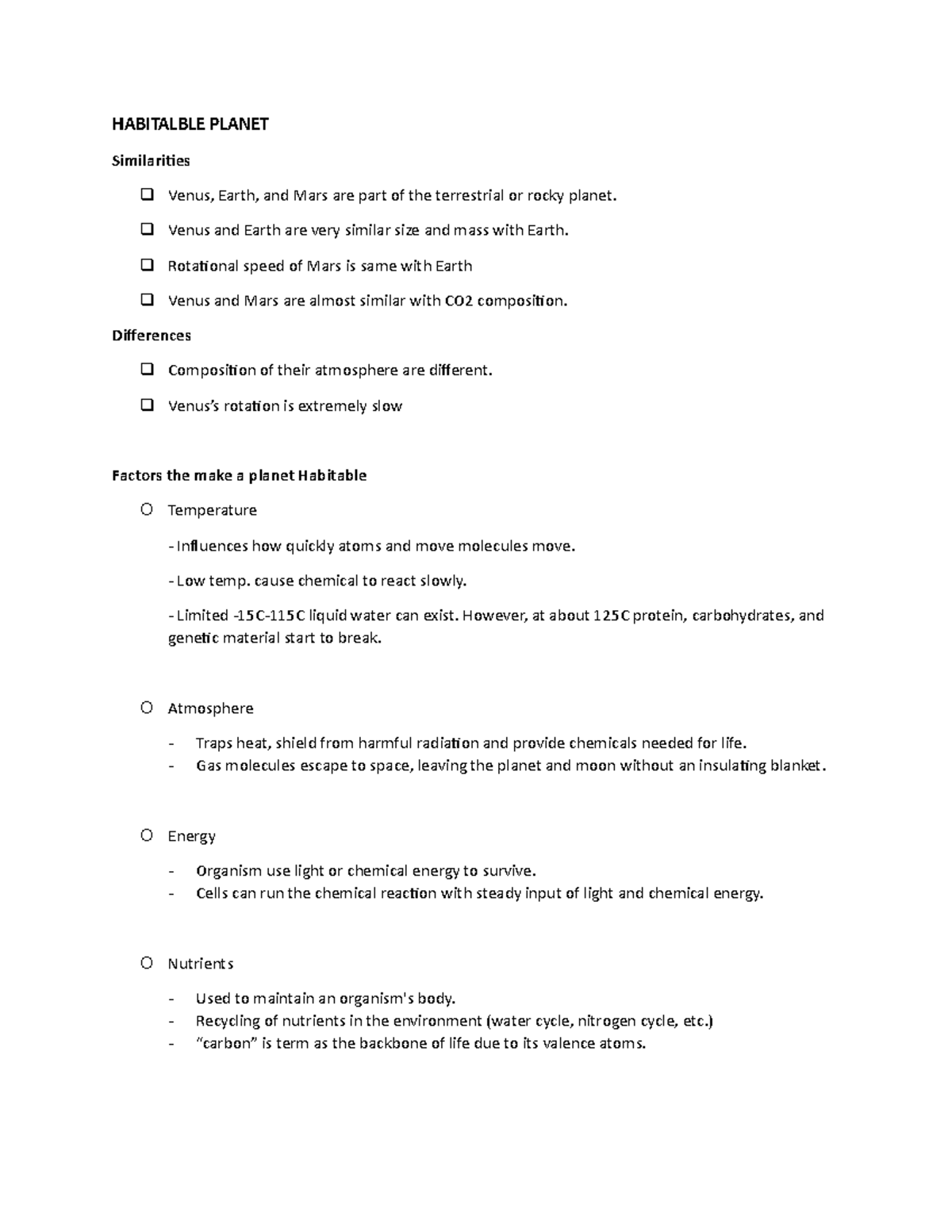 First Quarterly Notes - HABITALBLE PLANET Similarities Venus, Earth ...