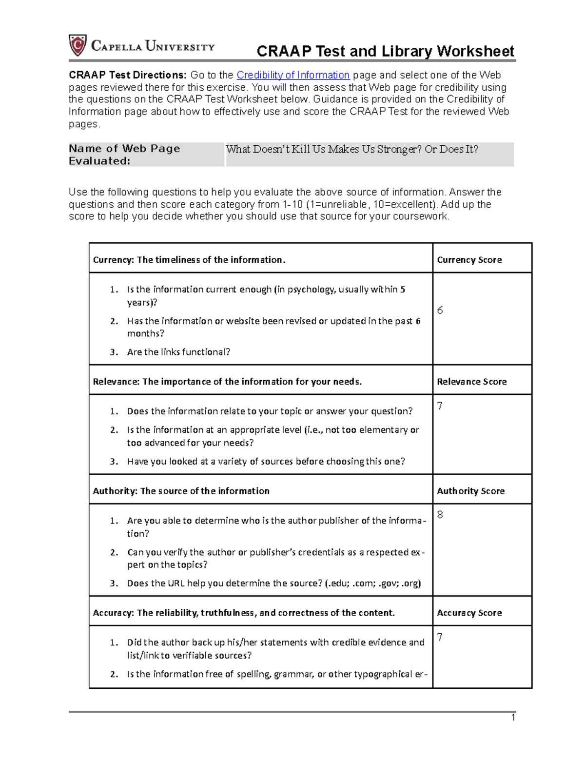 Cf Craap Test Library Worksheet kenzziegreen - CRAAP Test Directions ...