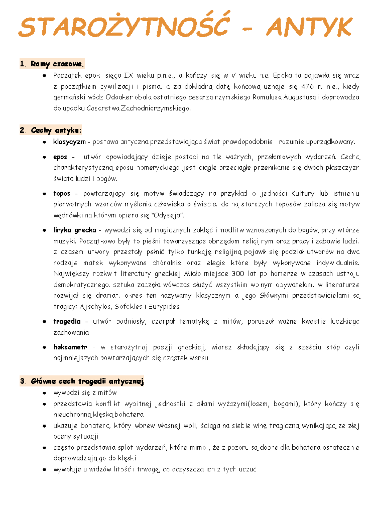 Antyk - STAROŻYTNOŚĆ - ANTYK 1. Ramy czasowe. Początek epoki sięga IX ...