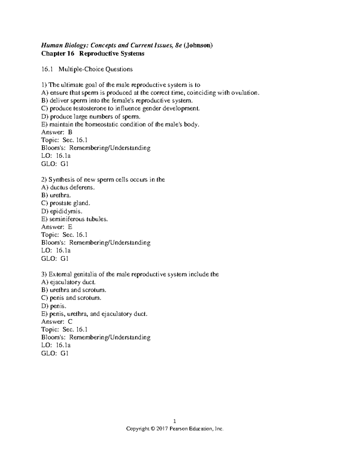 Chapter 16 - dfdfdfdf - 1 Human Biology: Concepts and Current Issues, 8e (Johnson) Chapter 16 ...