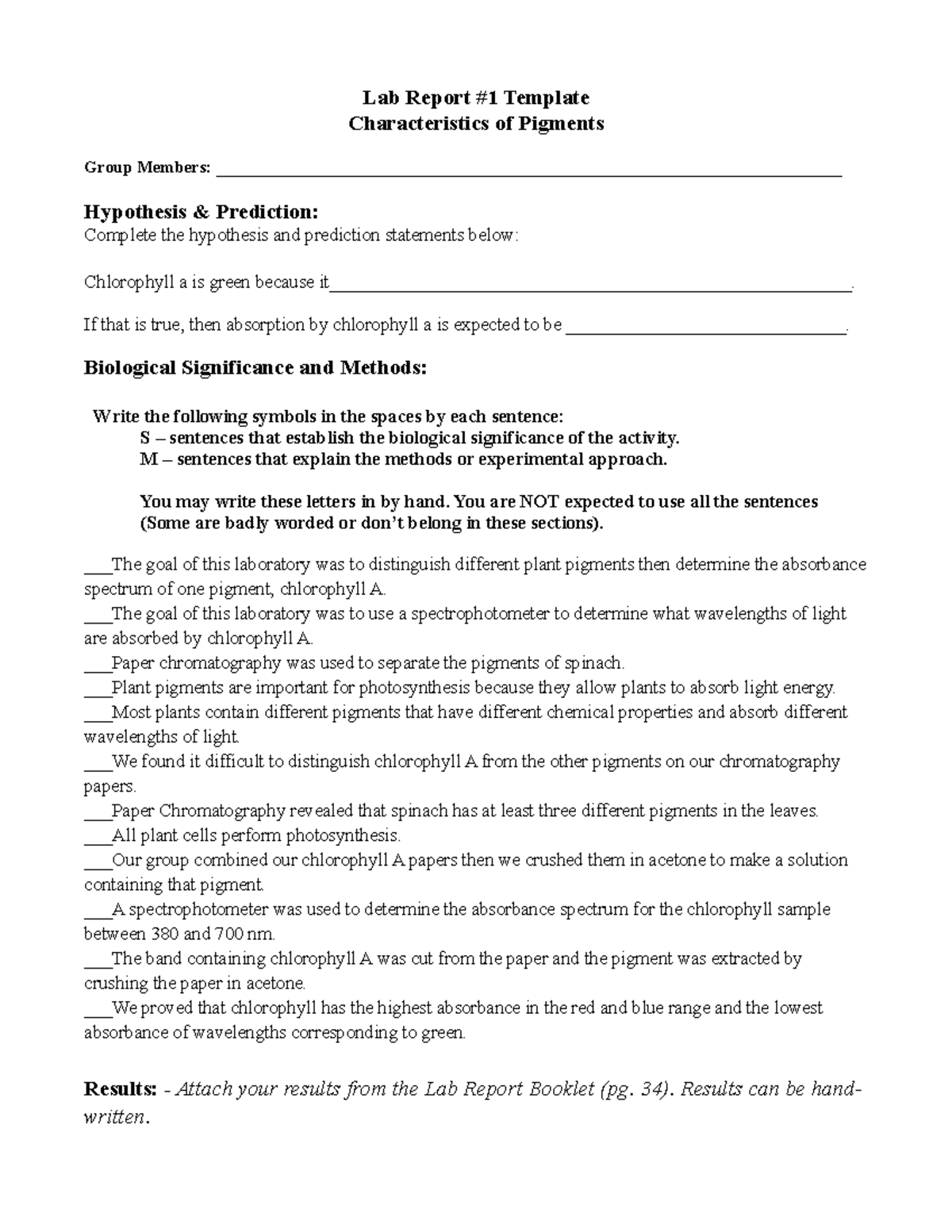 BIO161 Guided Report#1 - Lab Report #1 Template Characteristics of ...