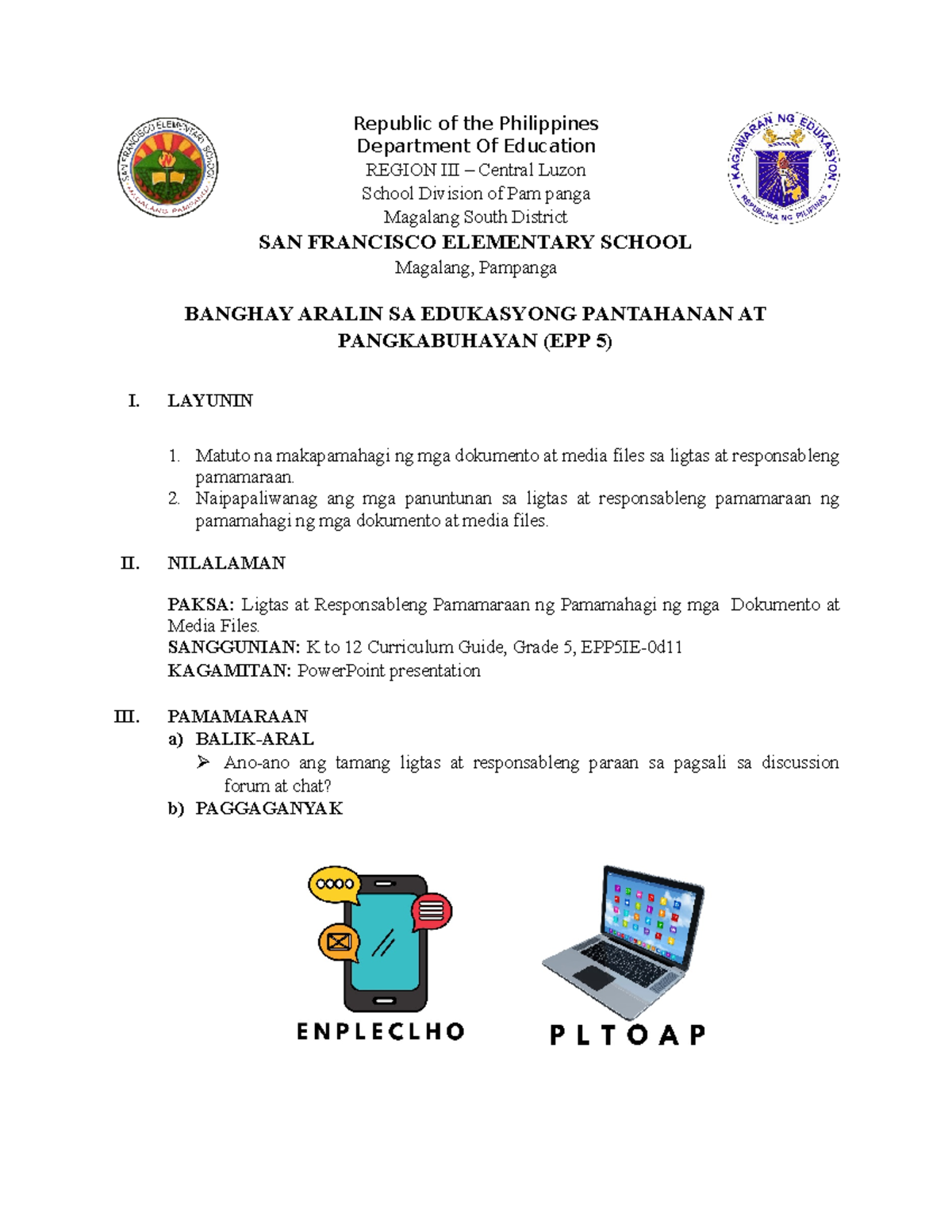 WEEK 5 - EPP LESSON PLAN - Republic of the Philippines Department Of ...