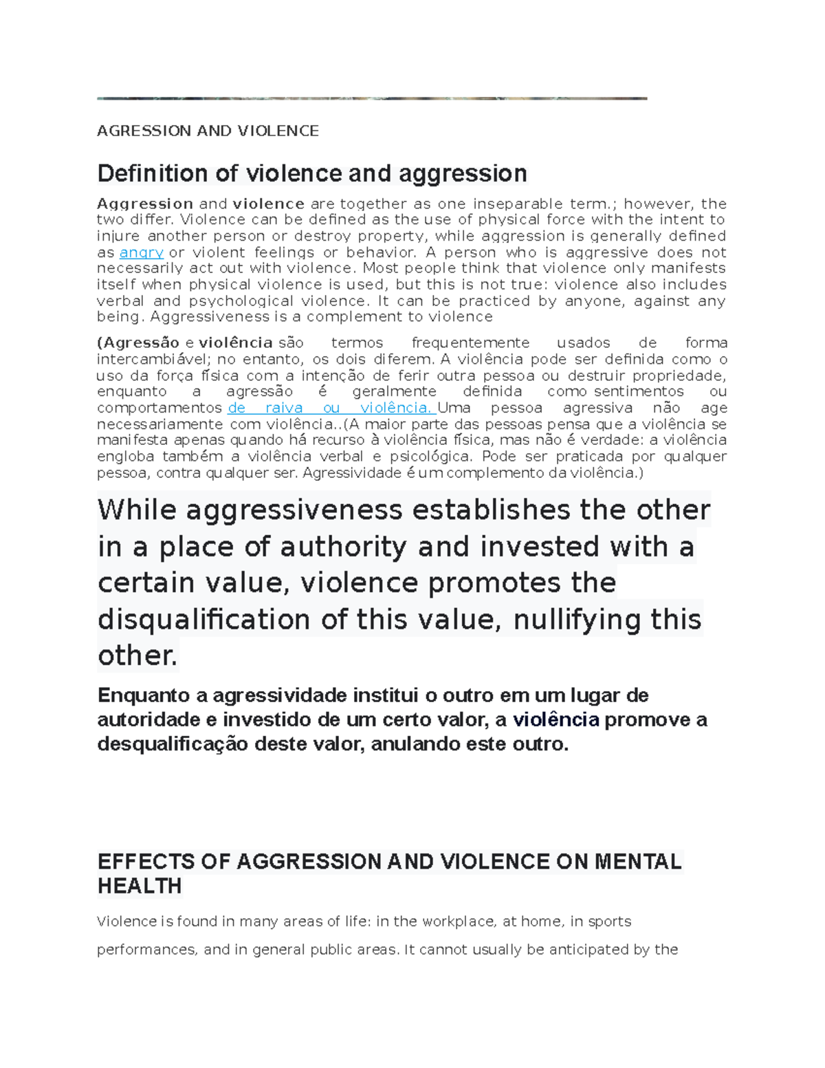 Agression AND Violencevsbndgbfn - AGRESSION AND VIOLENCE Definition of ...