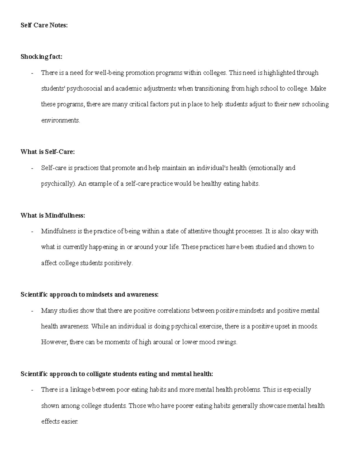 UNI Self Care Notes - Self Care Notes: Shocking fact: - There is a need ...