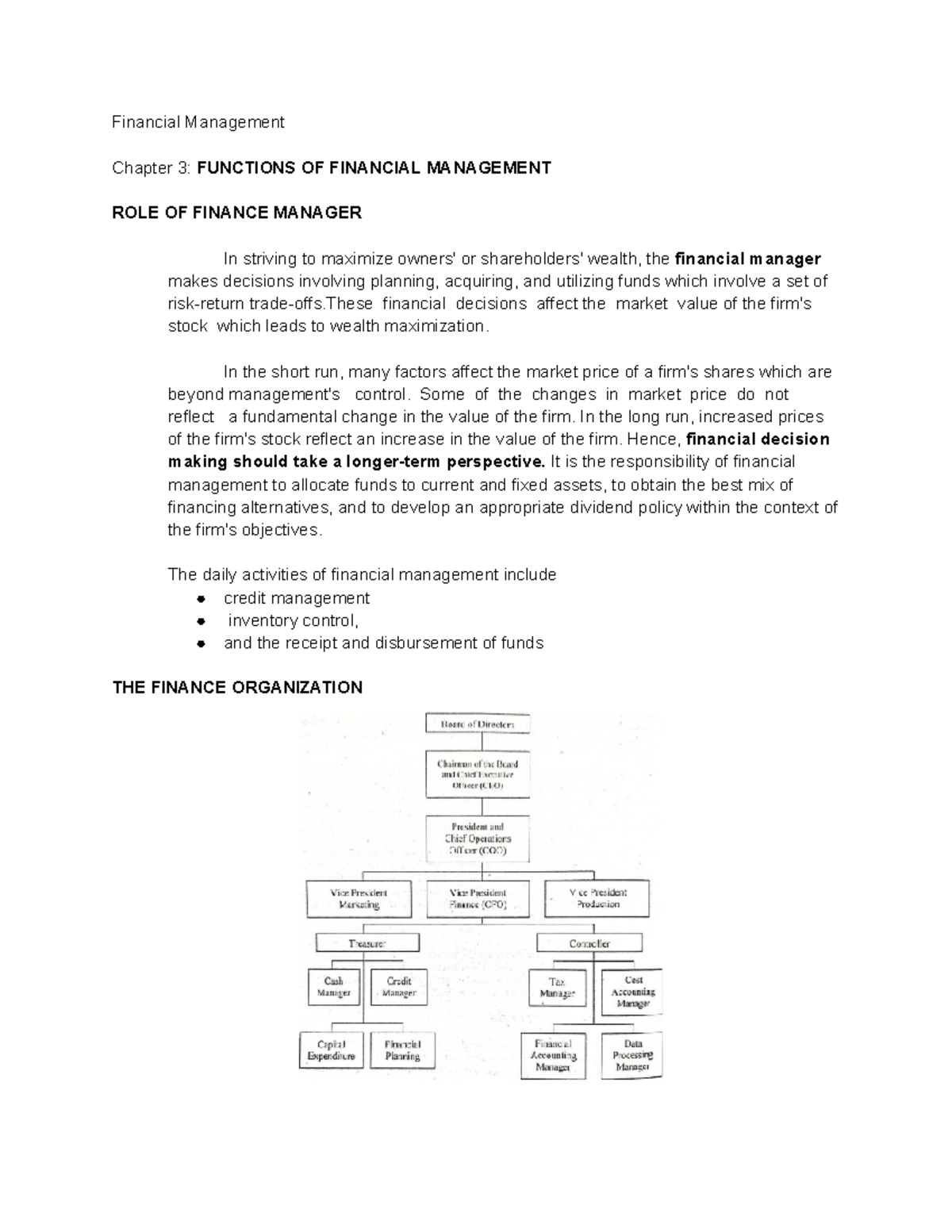 Chapter 3 Written report - Financial Management Chapter 3: FUNCTIONS OF ...