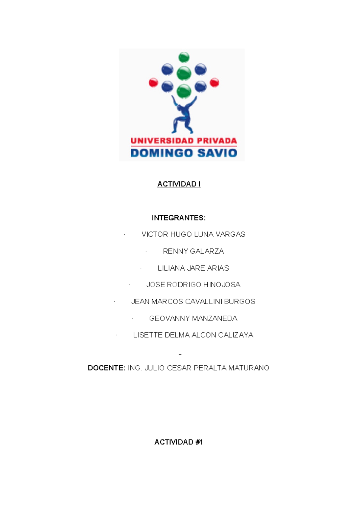 aplicaciones del calculo - CÁLCULO I ACTIVIDAD I INTEGRANTES: · VICTOR ...