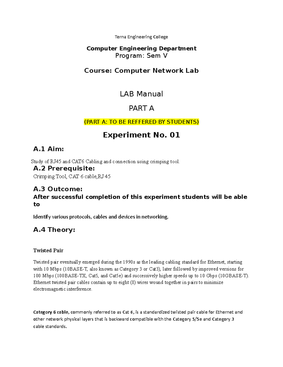 Experiment No. 01 CN - Terna Engineering College Computer Engineering Department Program: Sem V ...
