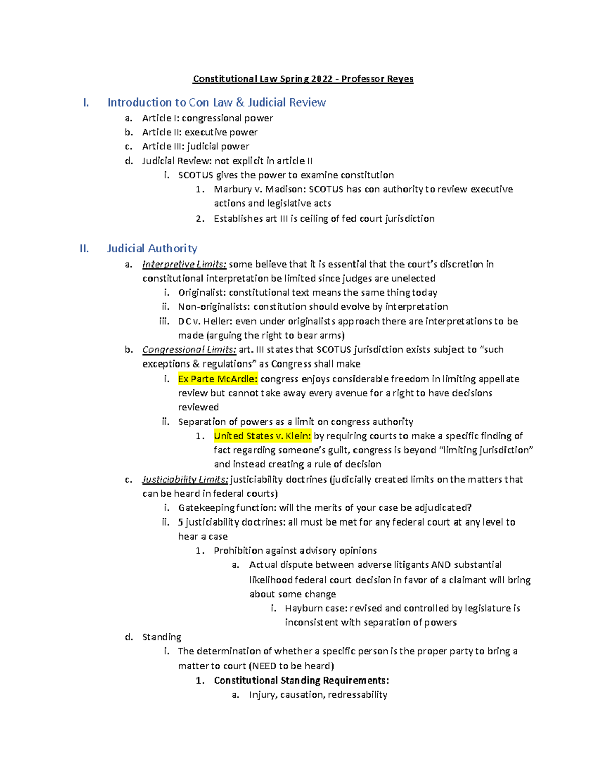 Constitutional Law Outline - Constitutional Law Spring 2022 - Professor ...
