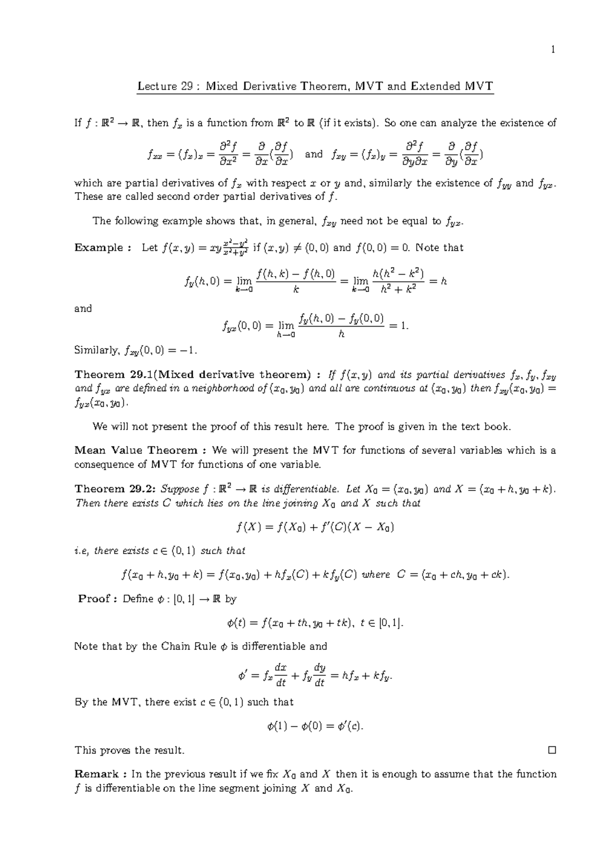 Mixed Derivative Theorem, MVT and Extended MVT - So one can analyze the ...