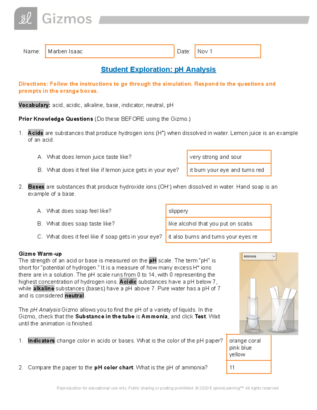 Copy of p HAnalysis S - Name: Marben Isaac Date: Nov 1 Student ...