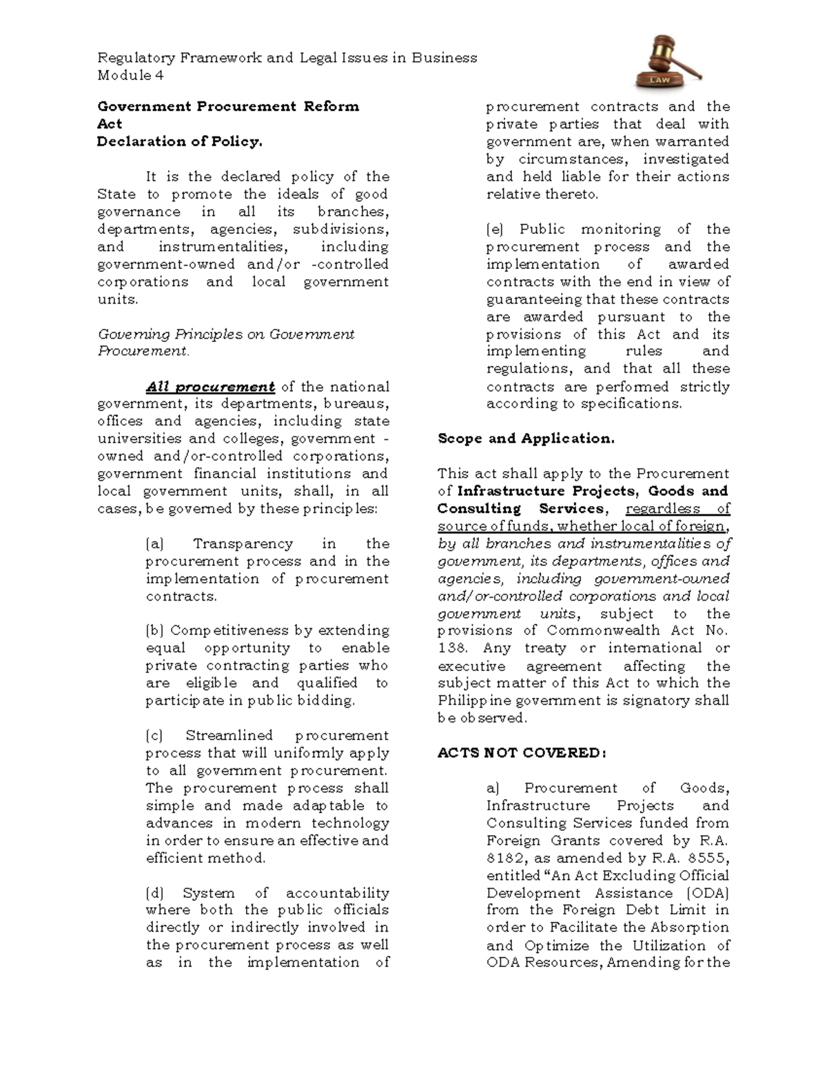 Module 4 LAW - :d - Module 4 Government Procurement Reform Act ...
